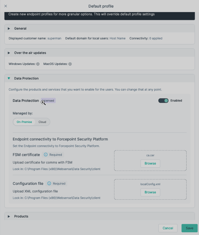Configuring the agent operating mode - on-prem or cloud
